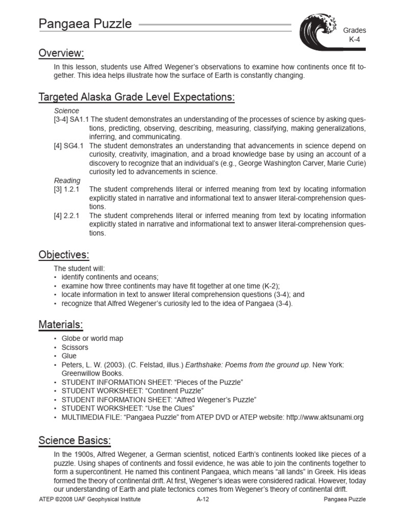 Pangaea Puzzle | PDF | Plate Tectonics | Continent