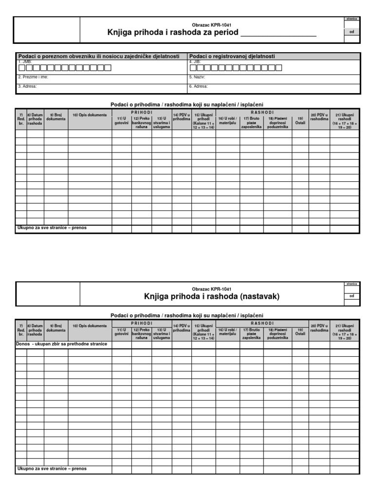 916be-Obrazac 1041 Knjigaprihodarashoda | PDF