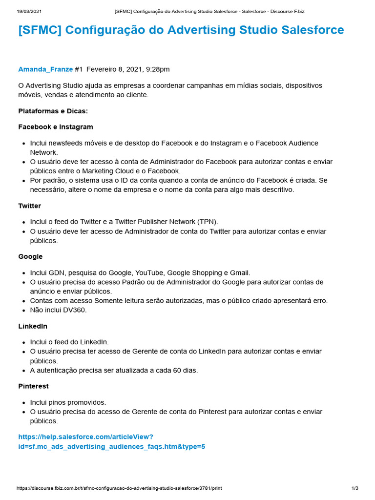 (SFMC) Configuração Do Advertising Studio Salesforce - Salesforce ...