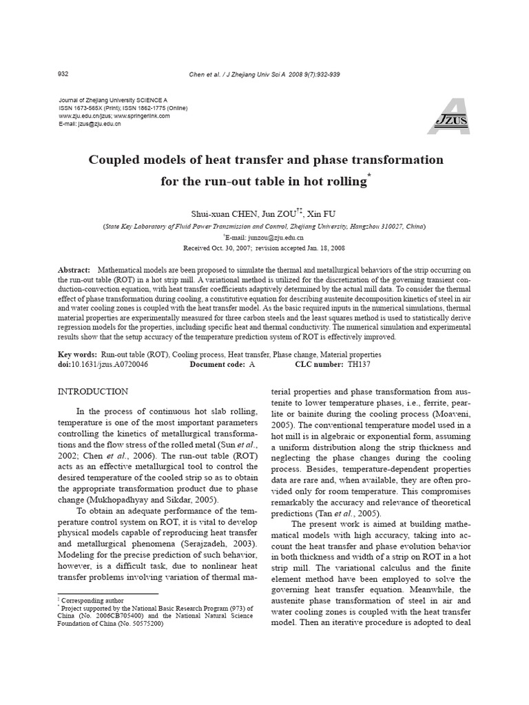 Coupled Models of Heat Transfer and Phase Transformation For The Run ...