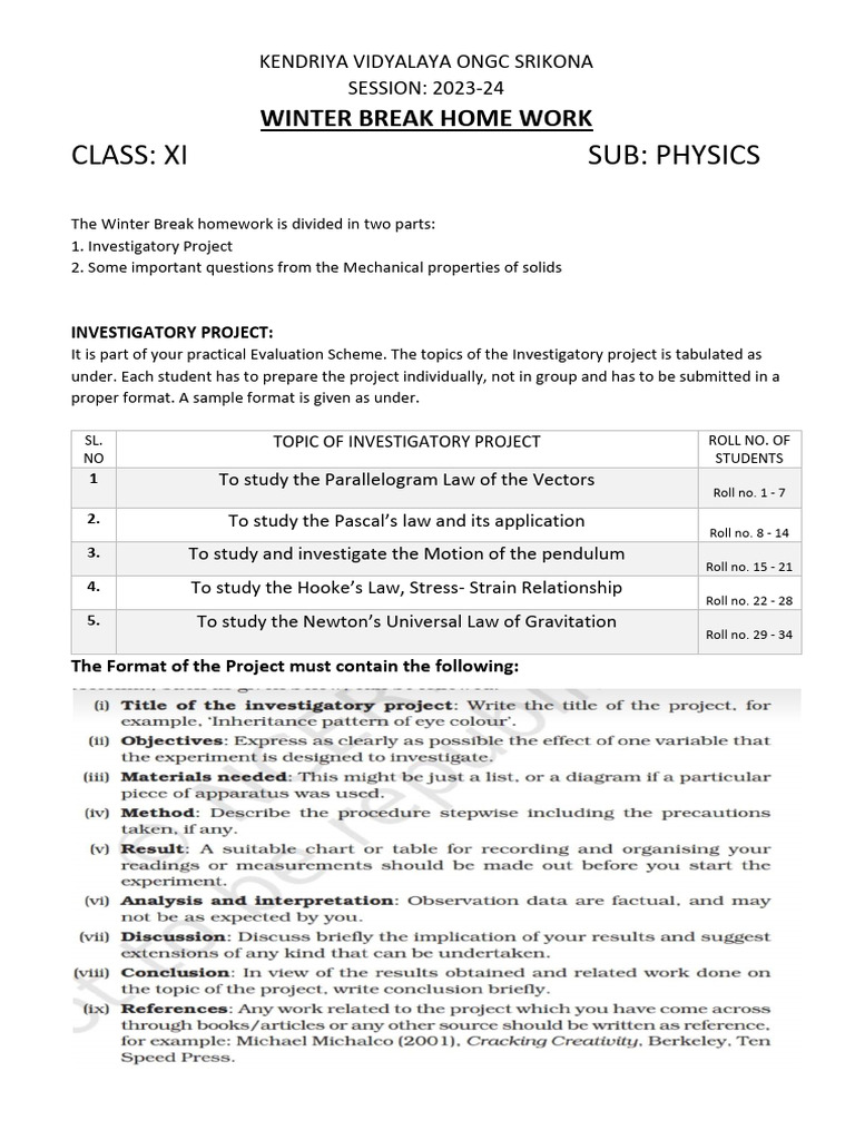 Class XI Physics Winter Homework 2023-24 | PDF | Computers
