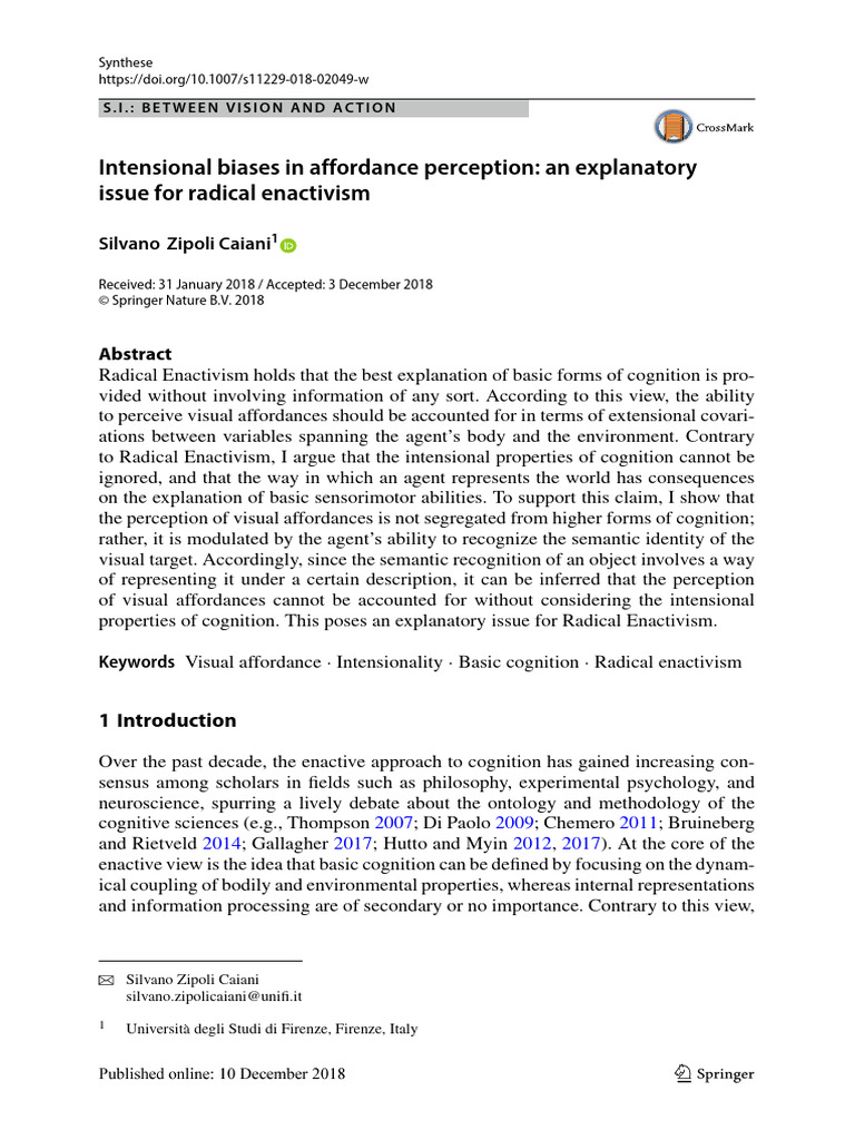 Caiani - 2021 - Intensional Biases in Affordance Perception An Explanatory Issue For Radical ...