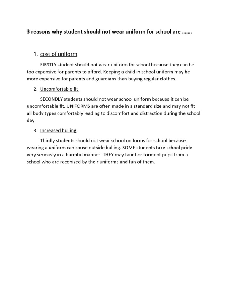 3 Reasons Why Student Should Not Wear Uniform For School Are | PDF