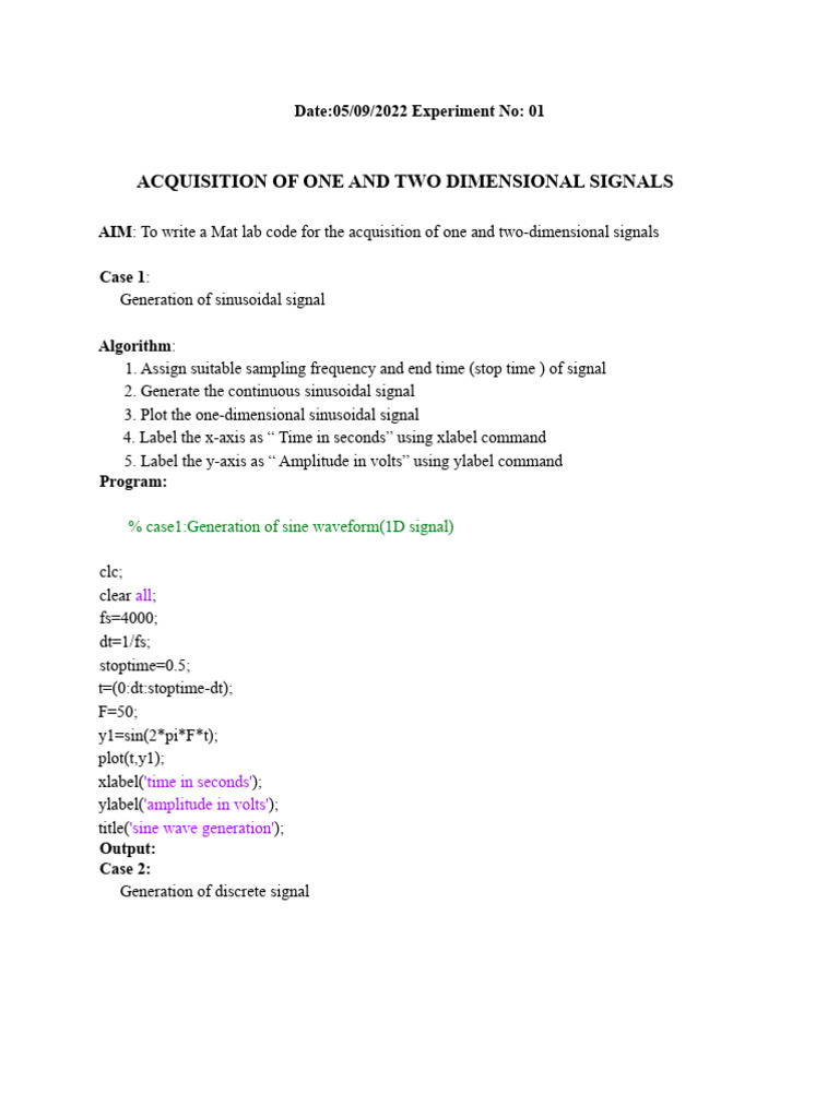 Acquisition of One and Two Dimensional Signals | Download Free PDF ...