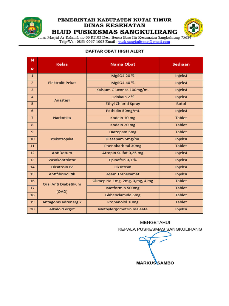 Lampiran Daftar Obat High Alert Lasa NPP | PDF