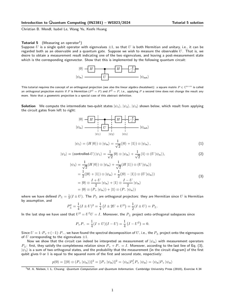 tutorial5_solution | PDF | Eigenvalues And Eigenvectors | Quantum Mechanics