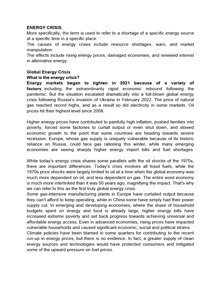 Energy Crisis Pdf Energy Crisis Peak Oil