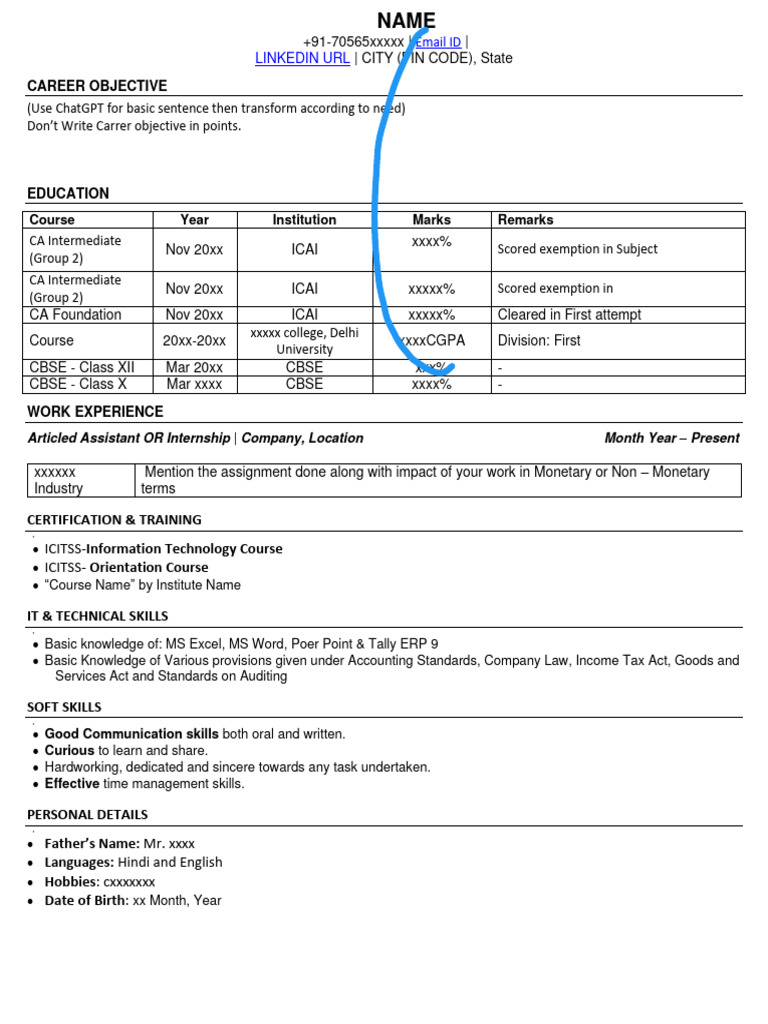 CA Articleship Resume Template | PDF