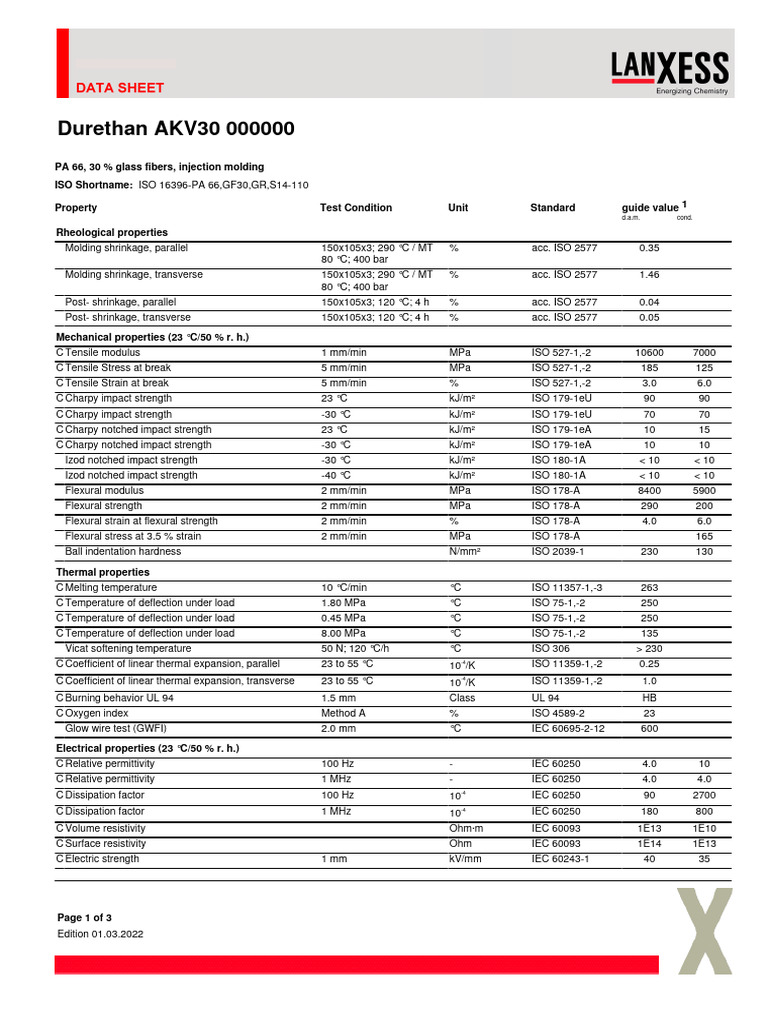 PA66-GF30LANXESS Durethan AKV30 000000 ISO EN | Download Free PDF ...