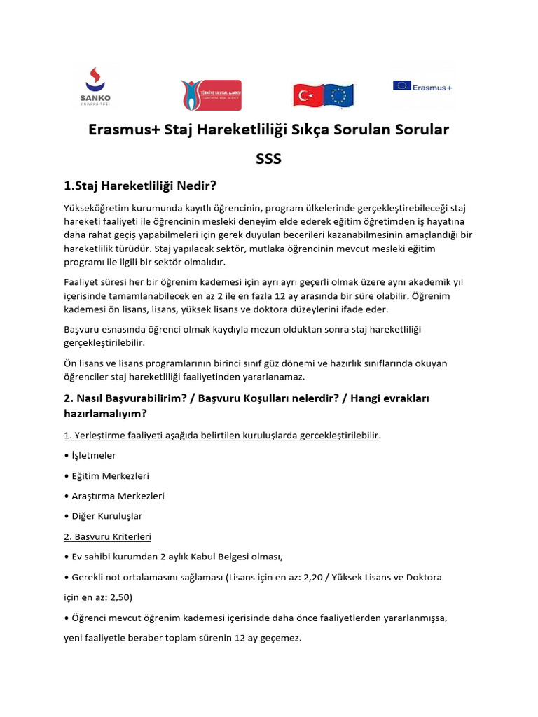 Erasmus Staj SSS1 | PDF