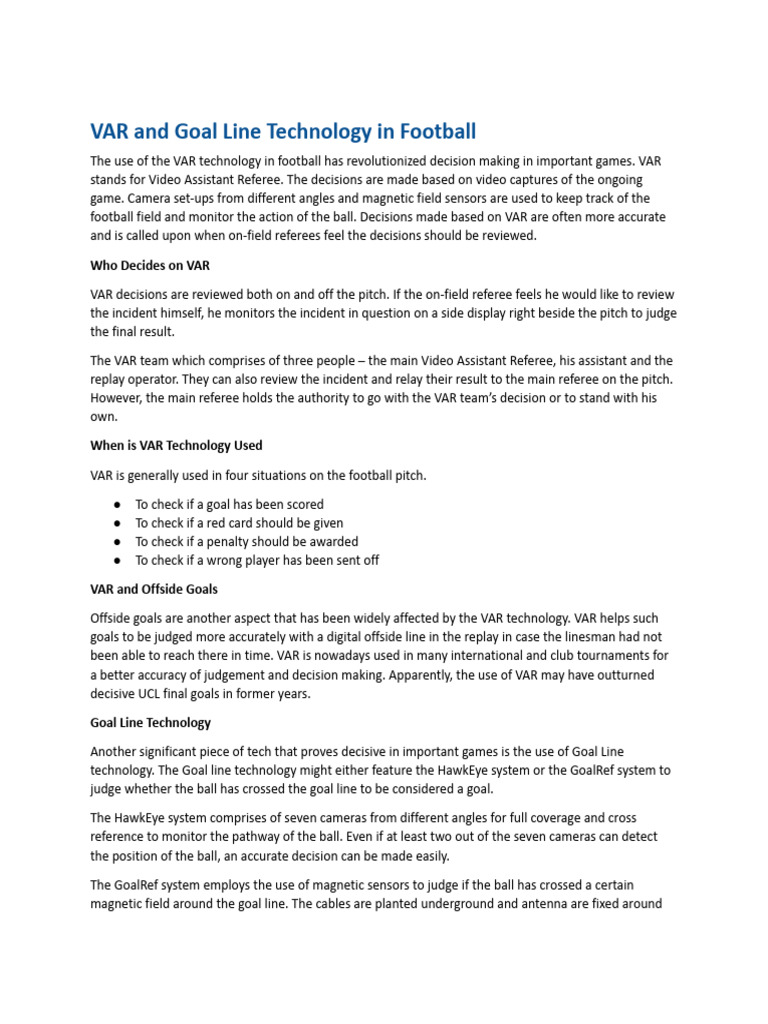 VAR & Goal Line Technology in Football | PDF | Association Football ...