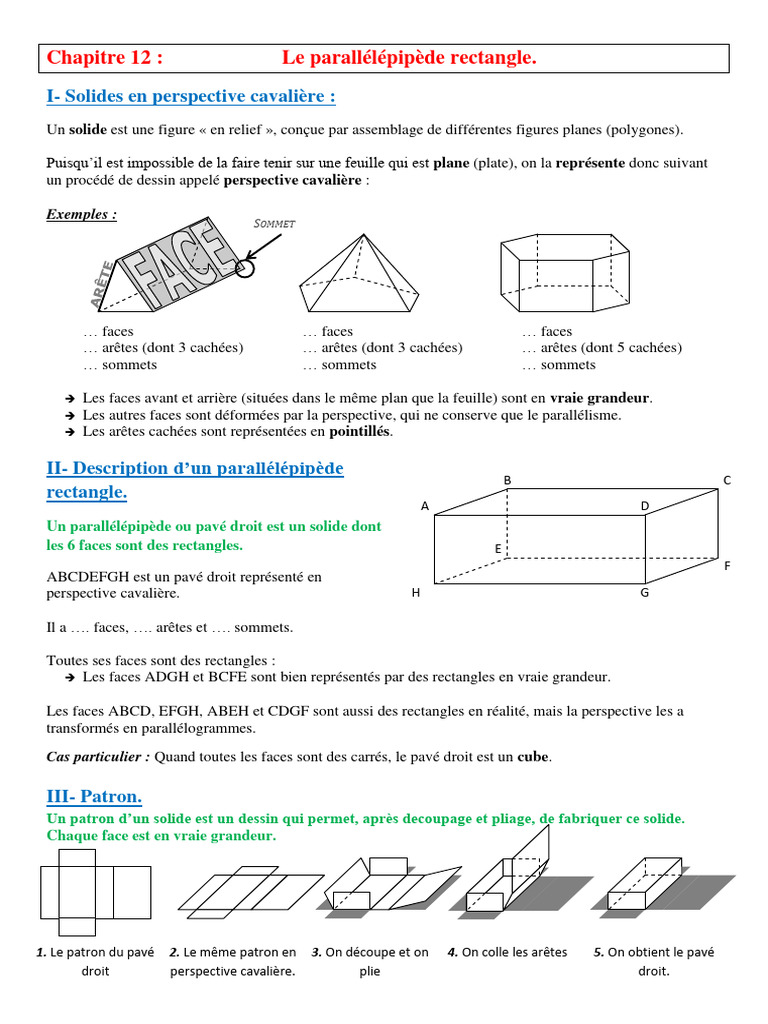 Parallélépipède Rectangle : Concepts et Calculs | PDF | Géométrie ...