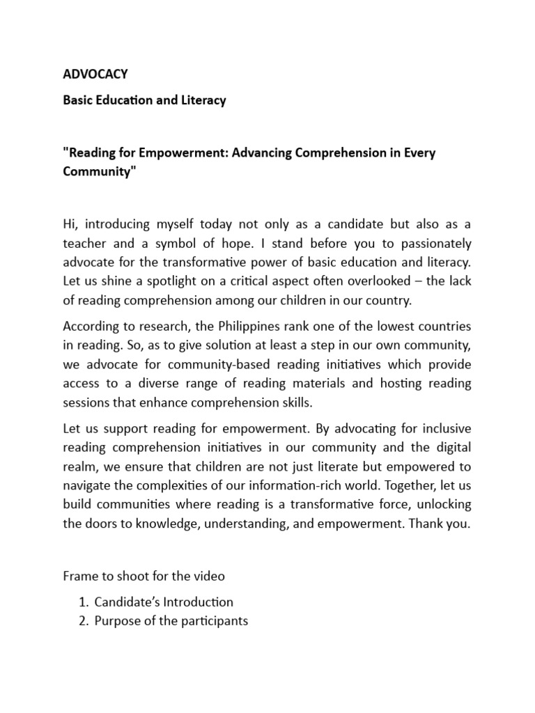 Advocacy Reading Comprehension | PDF