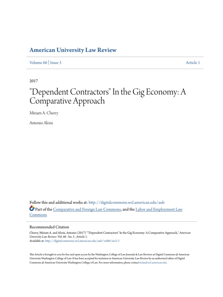 Dependent Contractors in The Gig Economy - A Comparative Approach | PDF ...