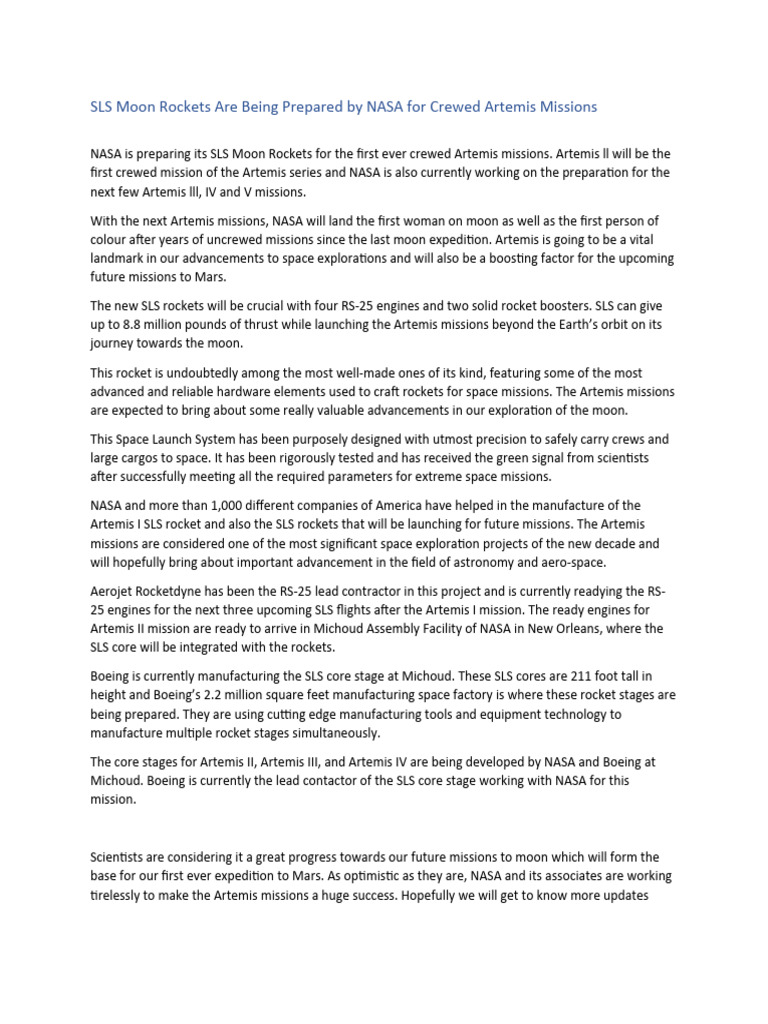 SLS Moon Rockets Are Being Prepared by NASA For Crewed Artemis Missions ...