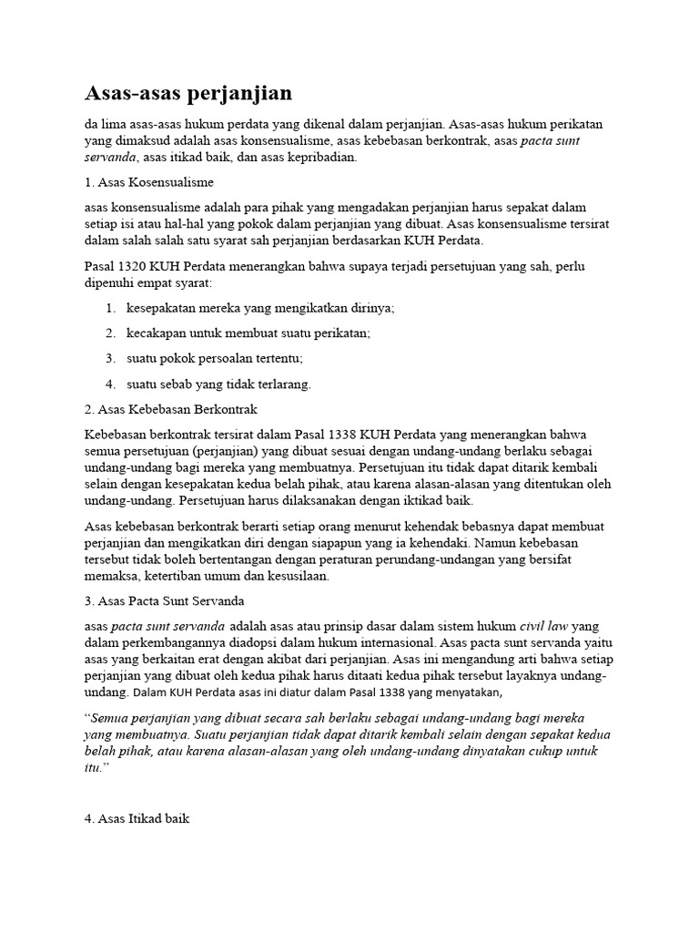 Asas-Asas Perjanjian Dalam KUH Perdata | PDF