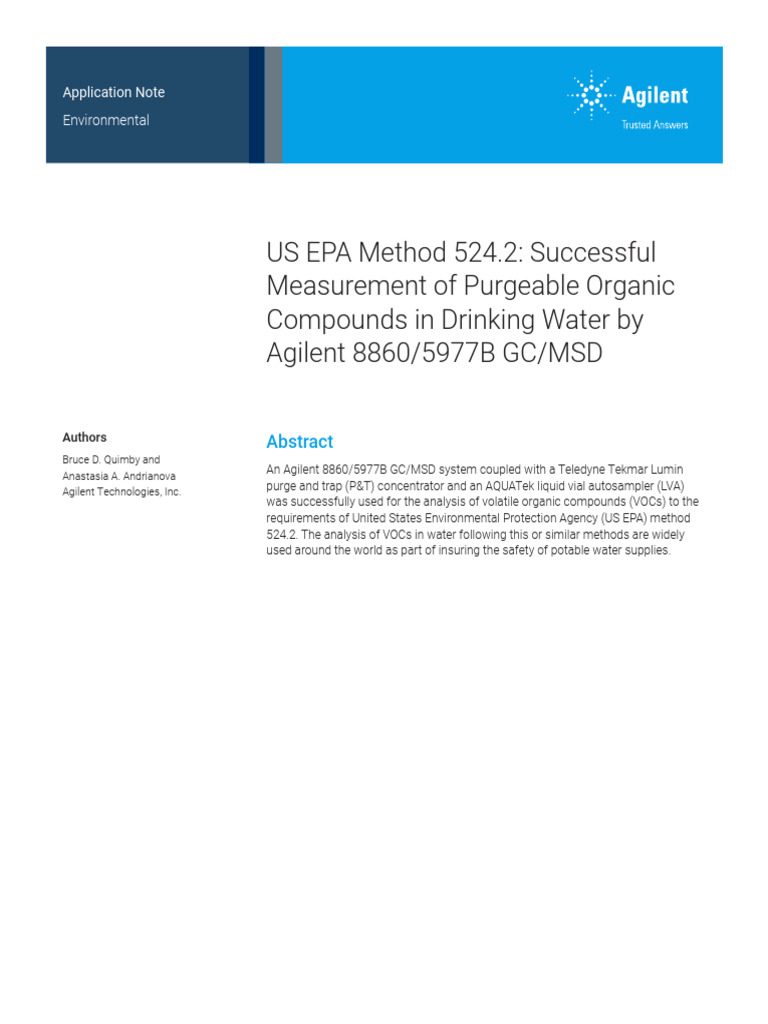 EPA Method 524.2 VOC Analysis Setup | PDF | Gas Chromatography–Mass ...
