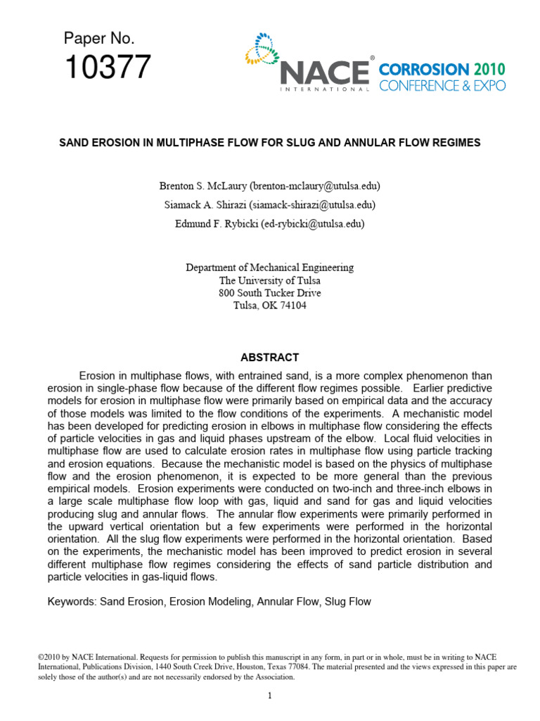 Sand Erosion in Multiphase Flow For Slug and Annular Flow Regimes | PDF | Gases | Fluid Dynamics