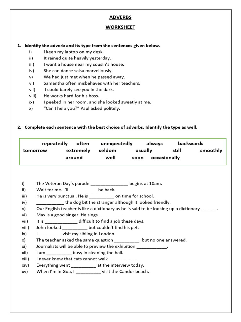 ADVERBS- WORKSHEET 1 | PDF