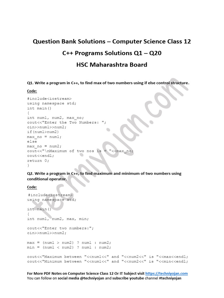 Question Bank Solutions - Computer Science HSC Maharashtra Board-Compressed | PDF | Namespace | Pi