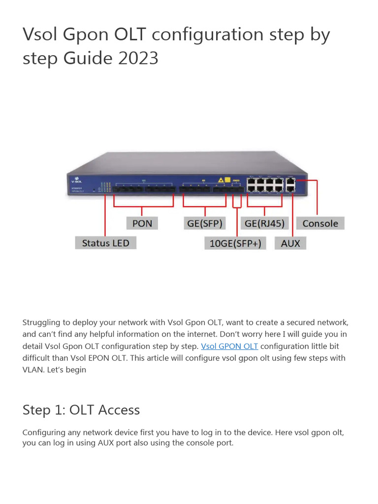 Vsol Gpon OLT Configuration Step by Step Guide 2023 | PDF | Ip Address | Computer Network
