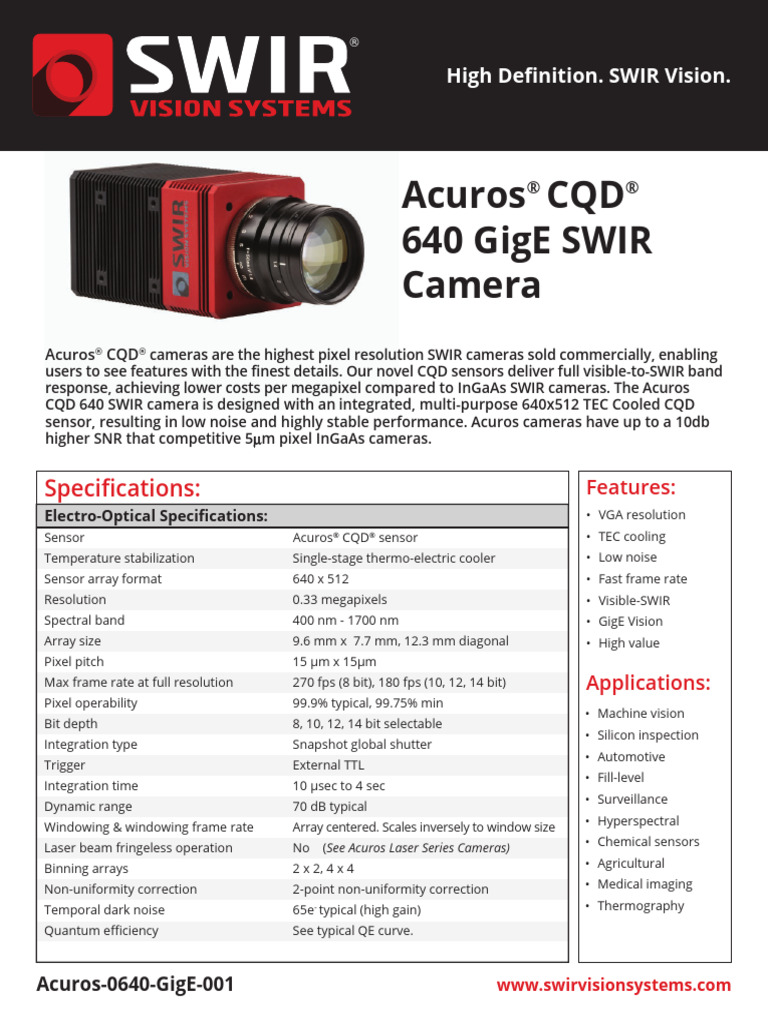 Acuros 0640 GigE 001 Camera - 2022 | PDF | Infrared | Pixel