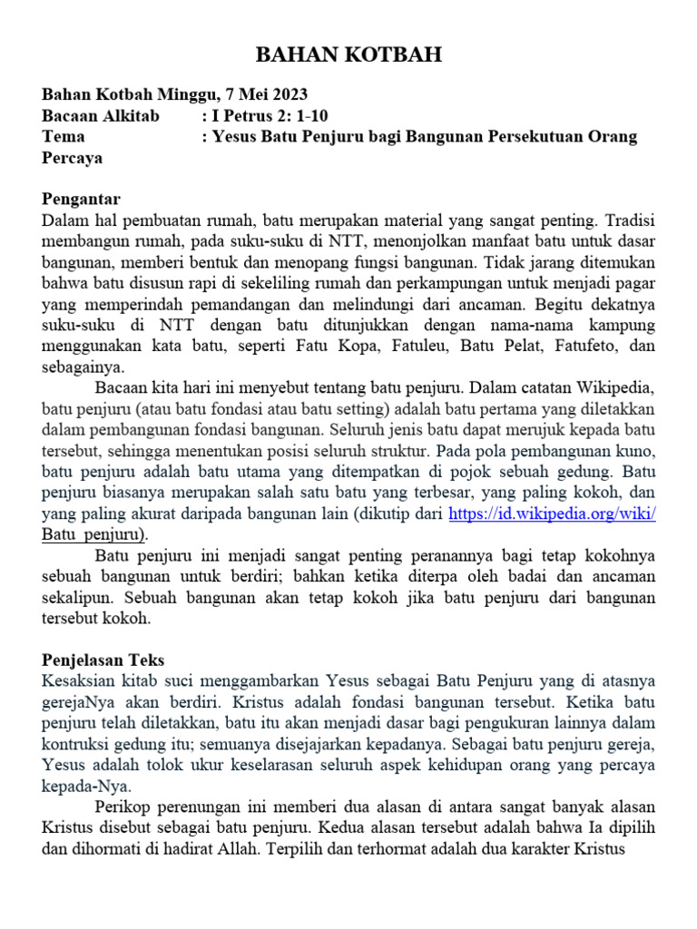 Bahan Khotbah Bulan Budaya Mei 2023 | PDF