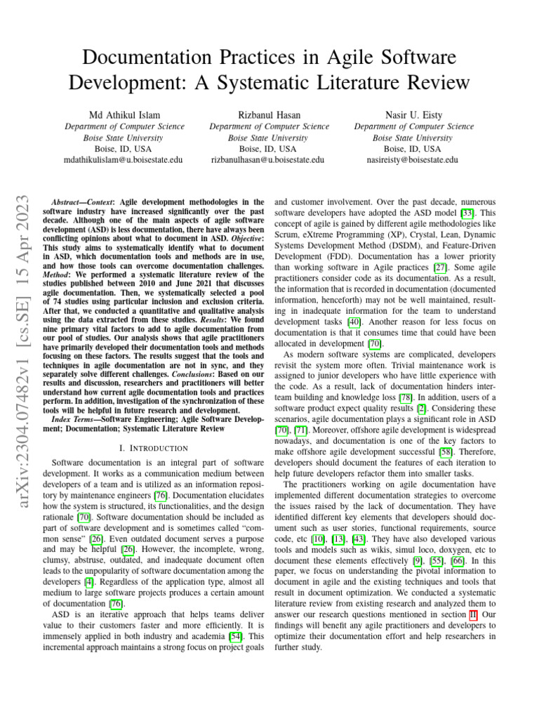 Documentation Practices In Agile Software Developm Pdf Agile Software Development Software 0061
