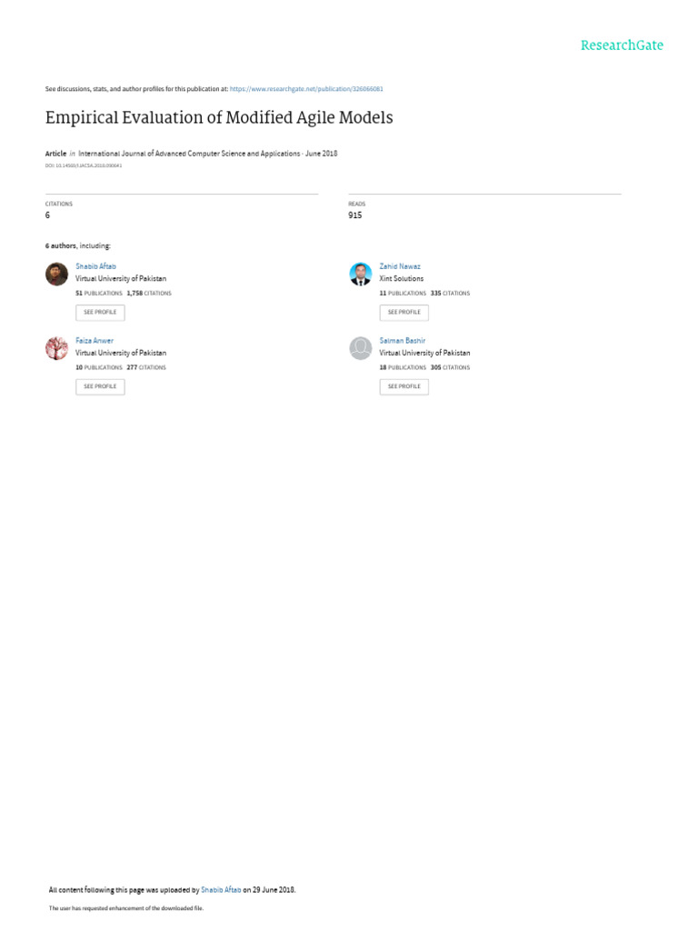 Empirical Evaluation of Modified Agile Models | PDF | Agile Software Development | Software ...