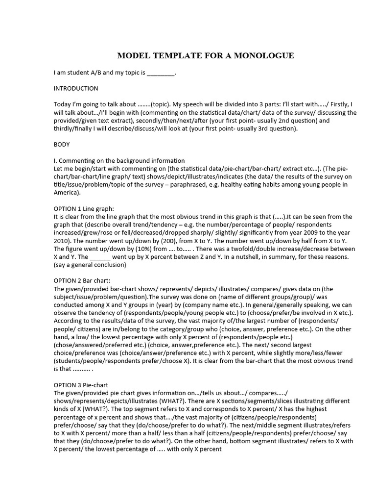 Model Template For A Monologue | PDF | Pie Chart