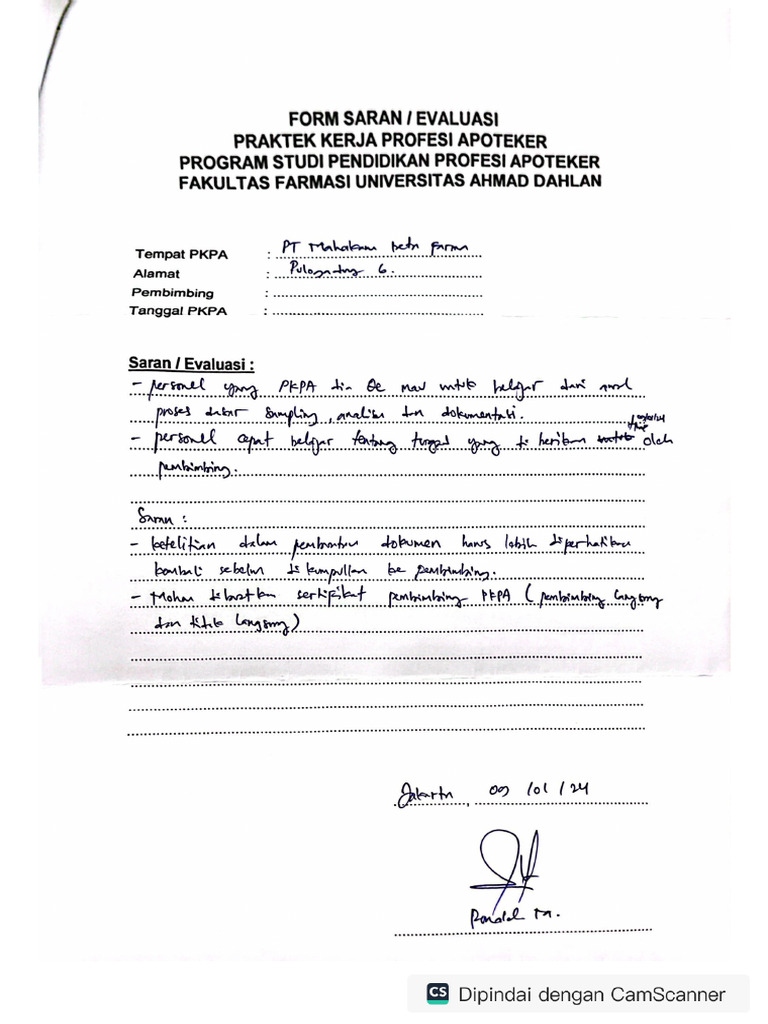 Form Saran Pkpa Industri | PDF