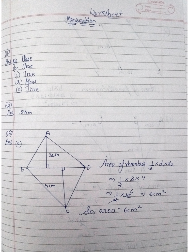 Harshvardhan Mensuration Worksheet 1 | PDF