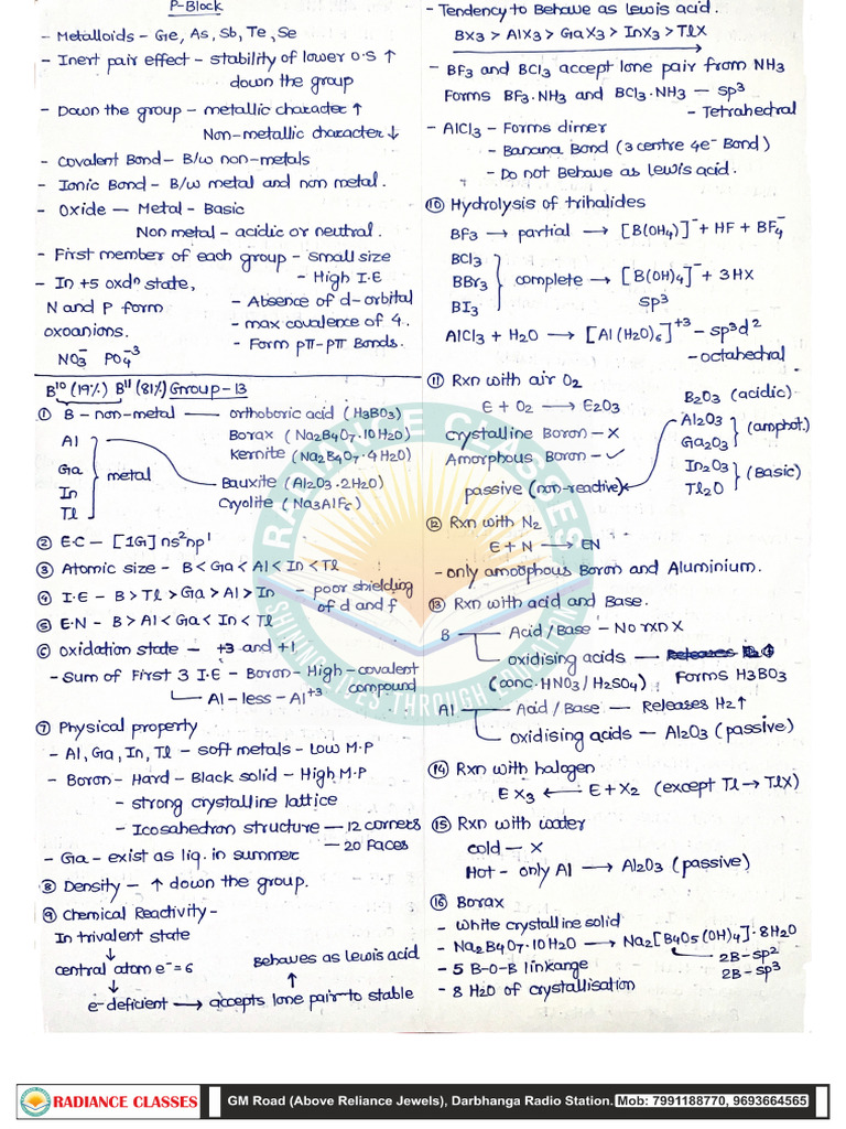 P-Block Short Notes MJ Sir | Download Free PDF | Silicon Dioxide | Carbon