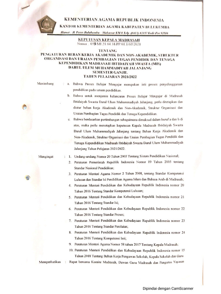 SK Pembagian Tugas 2020-2021 Semester Ganjil | PDF