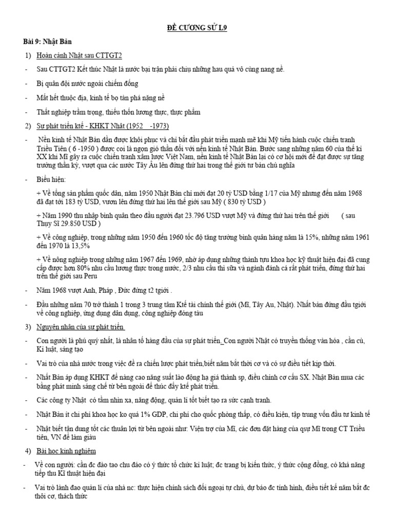 ĐỀ CƯƠNG SỬ L9 TRÍ 2 | PDF