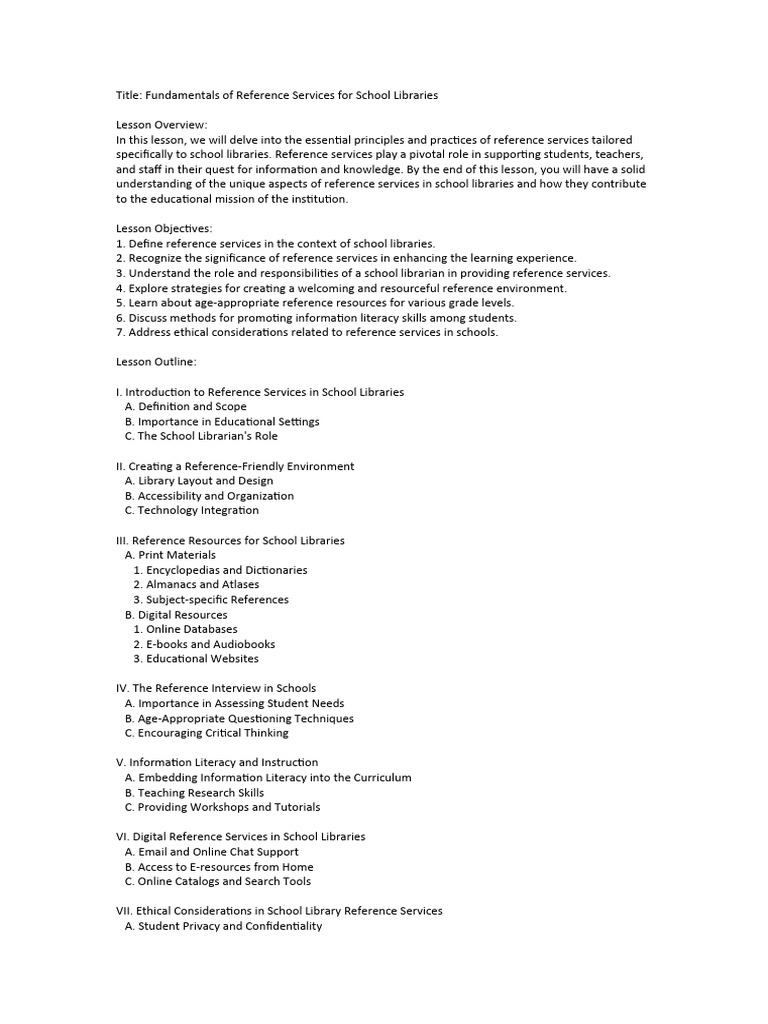 Reference Services in School Libraries | PDF | School Library ...