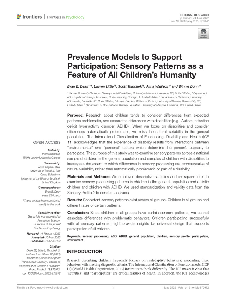 Prevalence Models To Support Participation W Dunn | PDF | Perception ...