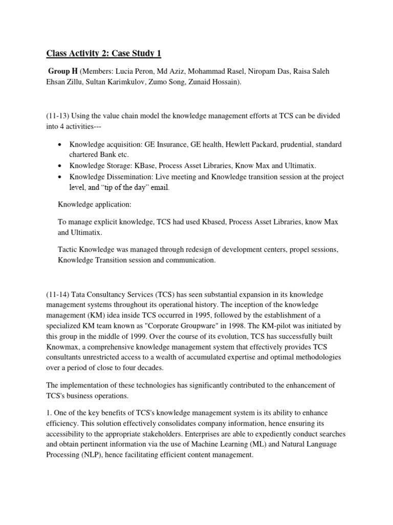 TCS Knowledge Management Case Study | PDF | Collaboration | Knowledge ...