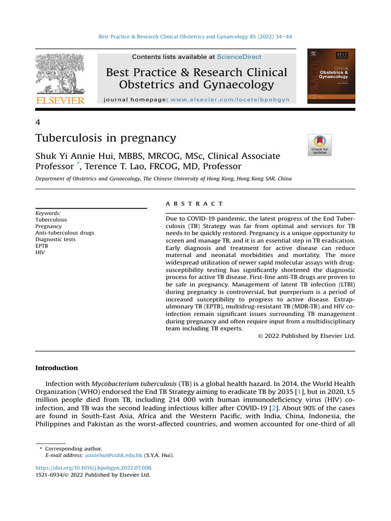 Tuberculosis in Pregna 2022 Best Practice Research Clinical Obstetrics G | PDF | Tuberculosis ...