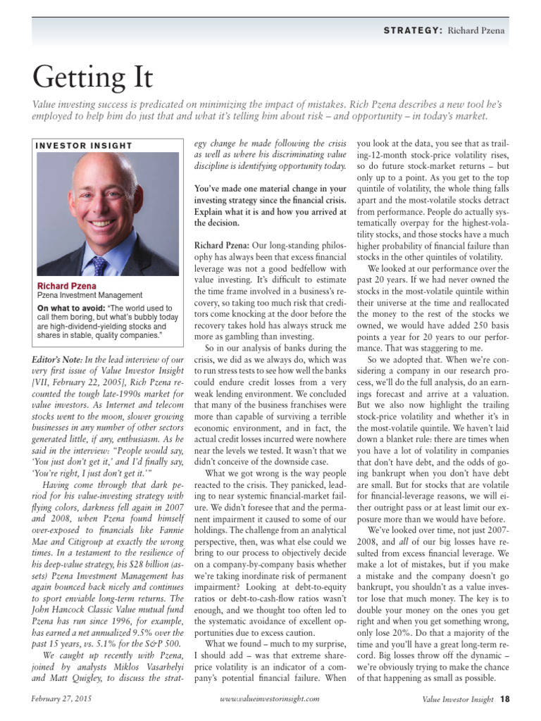 Richard Pzena '05 | PDF | Investing | Interest