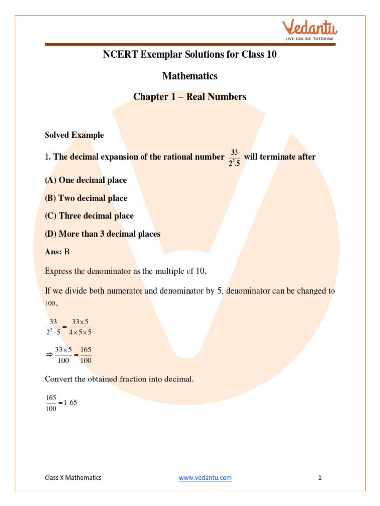 NCERT Exemplar For Class 10 Maths Chapter 1 | PDF | Decimal | Numbers