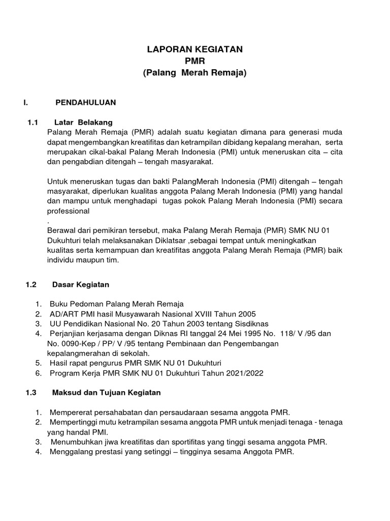 Laporan Kegiatan Diklatsar PMR 2021 | PDF