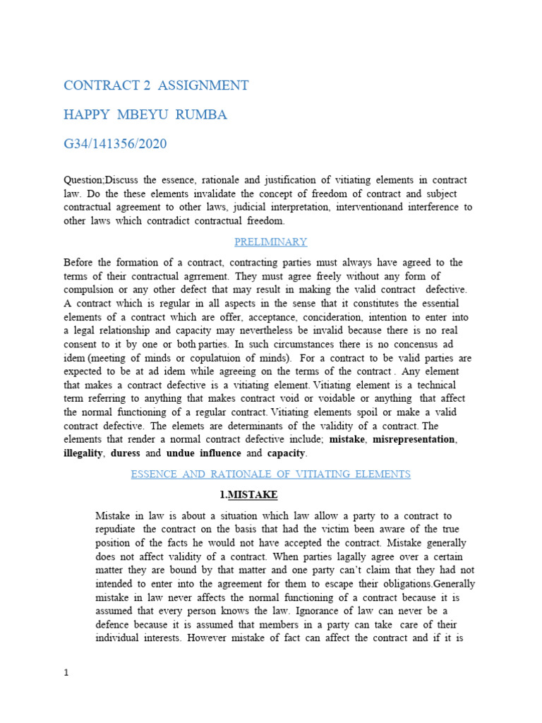 Contract 2 Law Assignment Completed | PDF | Misrepresentation | Legal Concepts