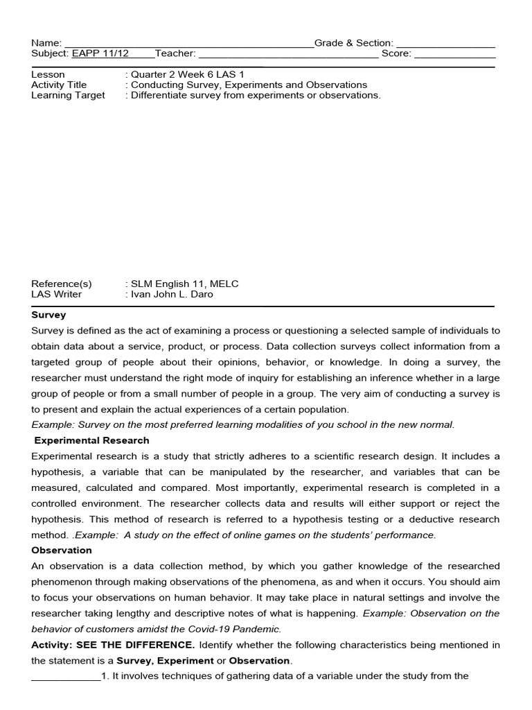 Eapp Week 6 | PDF | Survey Methodology | Experiment