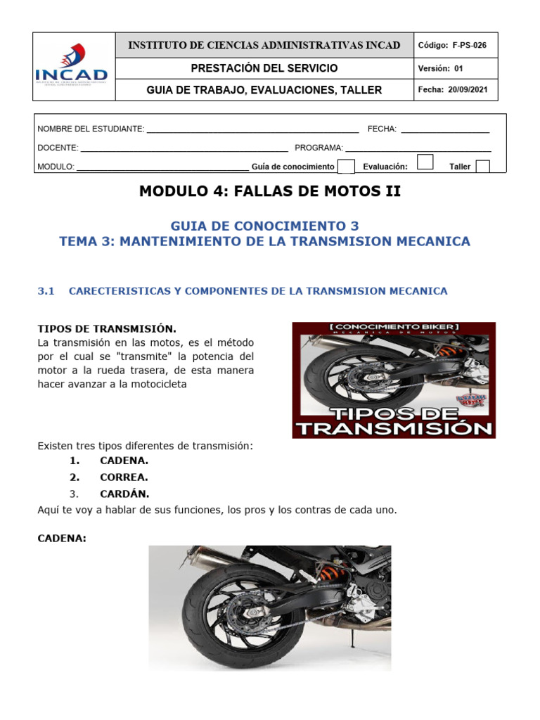 Guia de Conocimiento 3 Transmision Mecanica | PDF | Engranaje | Eje