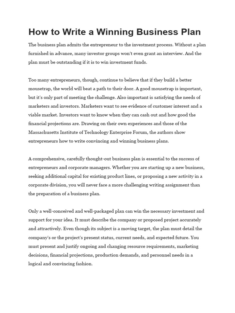 How To Write A Winning Business Plan | Download Free PDF | Investing ... How To Write A Winning Business Plan | Download Free PDF | Investing ...