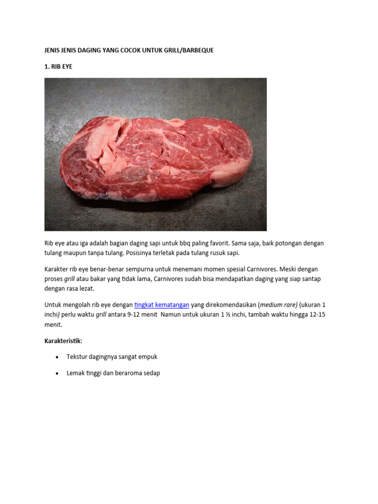 JENIS JENIS DAGING YANG COCOK UNTUK GRILL | PDF