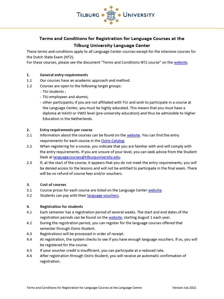 2022 Juli 1 Terms and Conditions Language Center | PDF | Fee