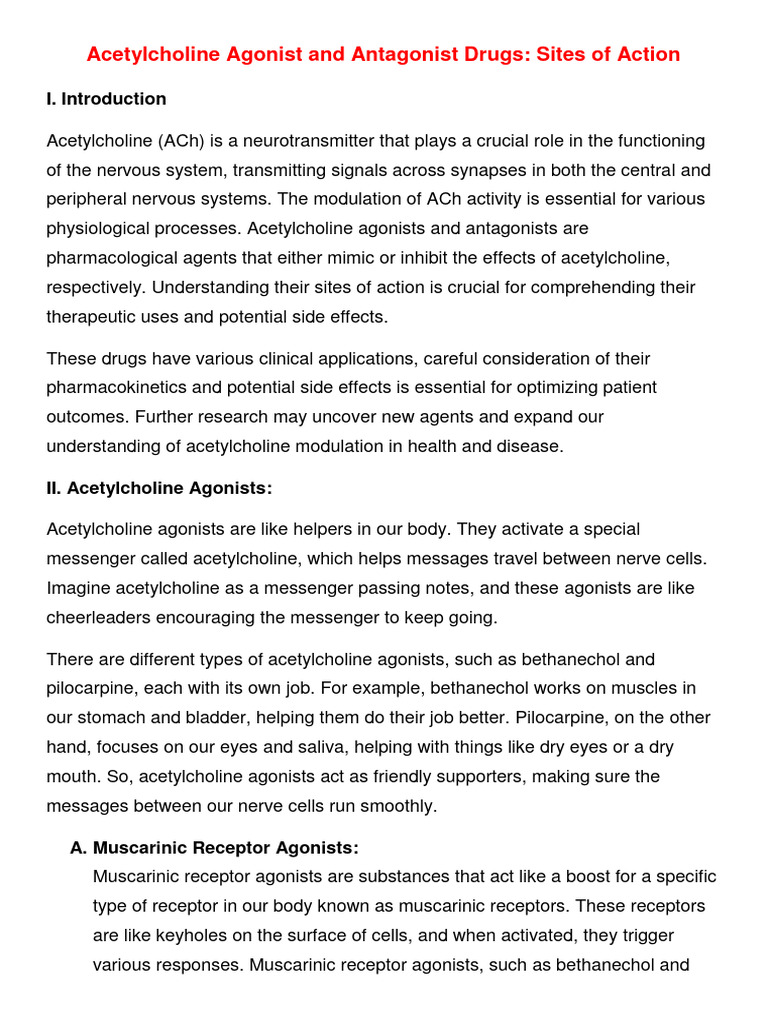 Acetylcholine Agonist and Antagonist Drugs | PDF | Acetylcholine | Agonist