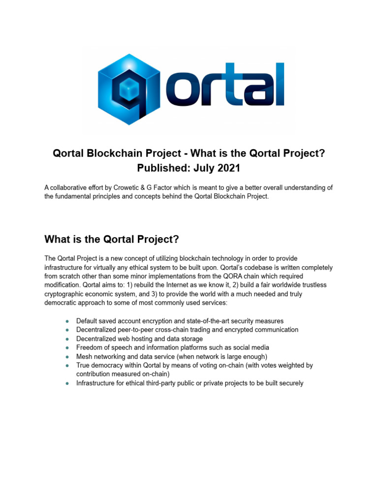 Qortal Blockchain Project - What Is The Qortal Project July 2021 Edition | PDF | Bitcoin ...